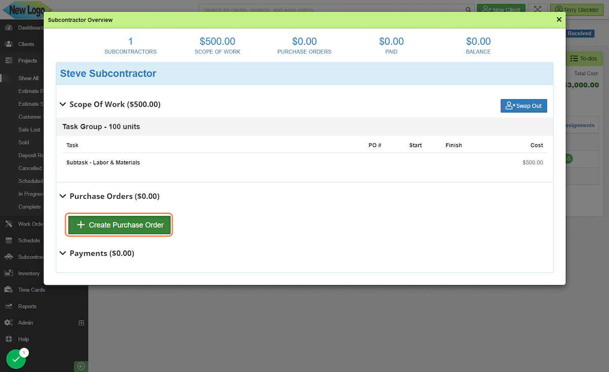 Create and Manage Subcontractor Purchase Orders